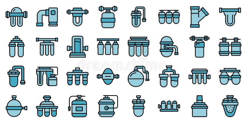 Reverse Osmosis System Icons Set Vector Flat Stock Illustration - Illustration of icons ...
