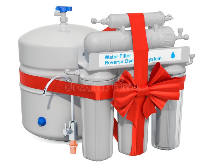 Reverse Osmosis System with Red Ribbon and Bow. Gift Concept, 3D ...