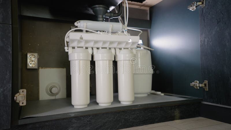 Reverse Osmosis Water Filter System Under Kitchen Sink Stock Video ...