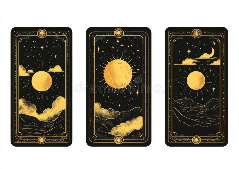 The Reverse Side of a Deck of Tarot Cards Features a Mystical Sun and ...