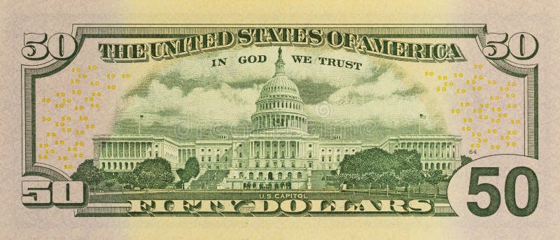 Reverse Side of U.S. $50 Dollar Bill Featuring U.S Editorial ...
