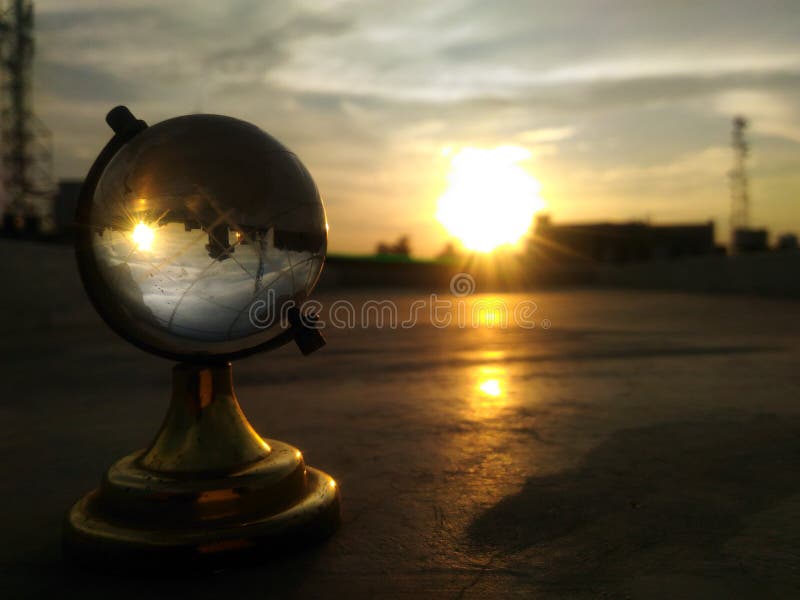 Sunset With A Globe Concept Travel Stock Image - Image of flight, earth ...