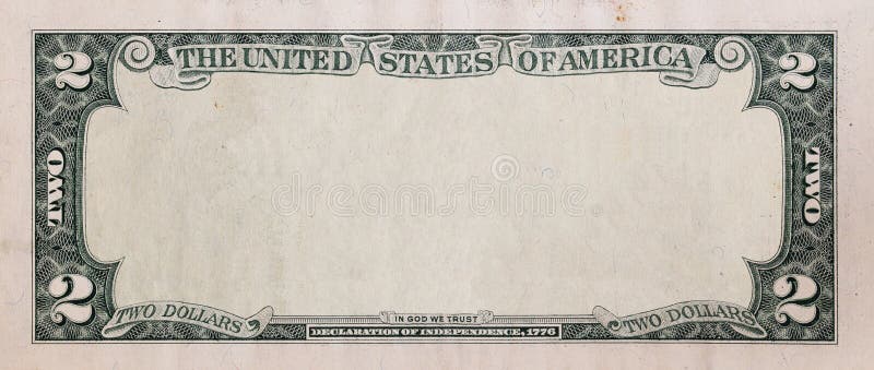Reverse of 2 US Dollar Banknote with Empty Middle Area Stock Photo ...