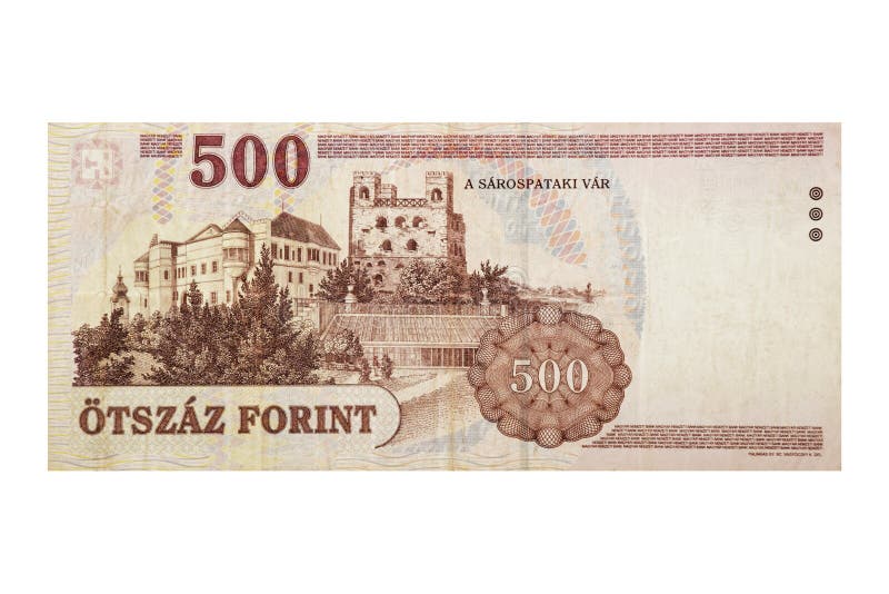 Reverse View of Hungarian 500 Forints Banknotes Isolated White ...