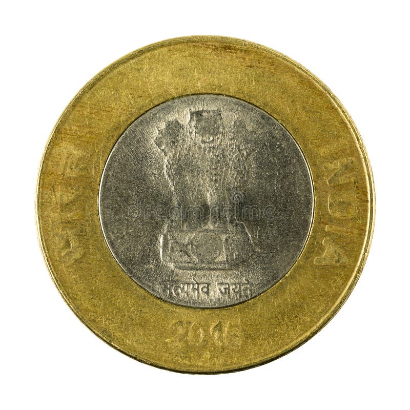 Moeda De 1 Rupia Contra O Anverso Da Cédula Da Rupia 10 Indiana Imagem ...