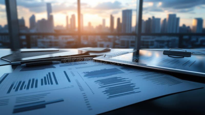 Review Business Strategy Data with Cityscape Reflection and Financial ...