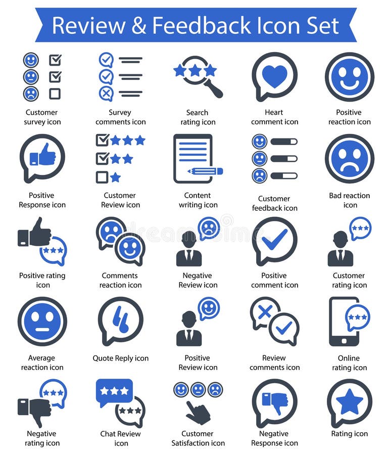 Review & Feedback Icon Set Stock Vector - Illustration of heart ...