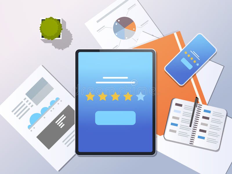 Review Five Star Rate Feedback Rating Concept Top Angle View Desktop ... Review Five Star Rate Feedback Rating Concept Top Angle View Desktop ...