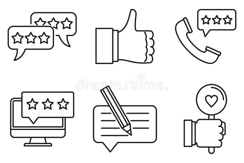 Review Icons Set, Outline Style Stock Vector - Illustration of dialog ...