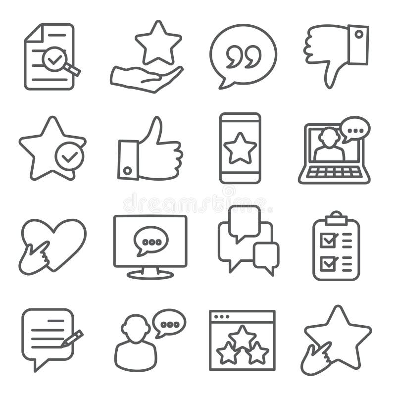 Review Line Icons Set on White Background Stock Vector - Illustration ...