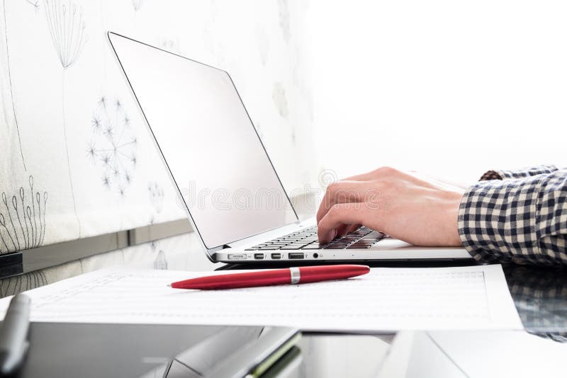 Review the report stock image. Image of keyboard, hands - 90415645