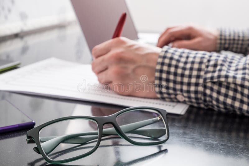 Review the report stock photo. Image of modern, keyboard - 93811432