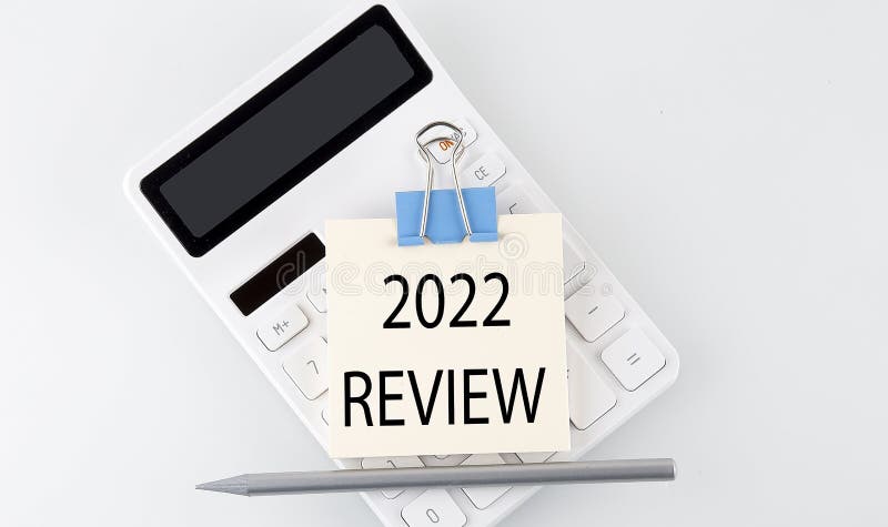 2022 REVIEW Text on the Sticker on White Calculator Stock Image - Image ...