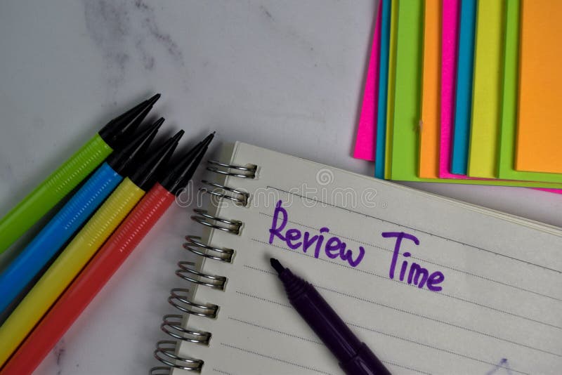 Review Time Write on a Book Isolated on Office Desk Stock Photo - Image ...