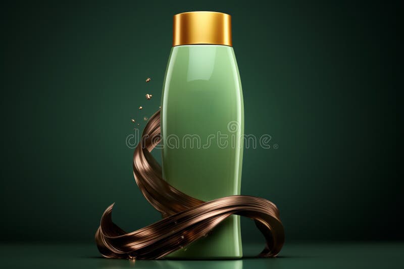 Revitalizing Concept 3D Shampoo Bottle, Wavy Locks on Green Mock Up ...