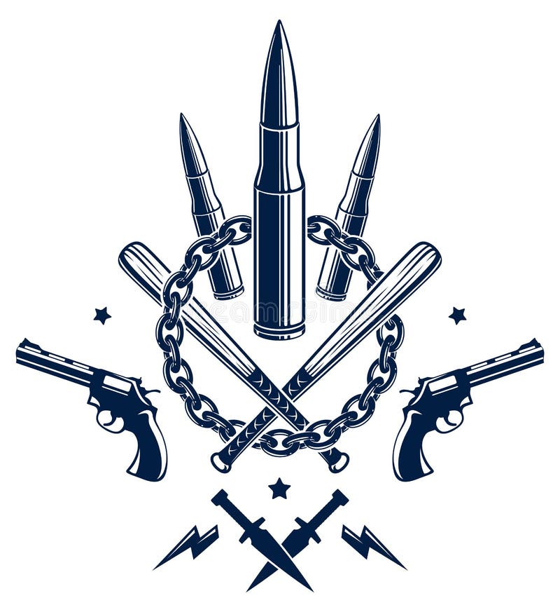 Bullets and Guns Vector Emblem of Revolution and War, Logo or Tattoo ...
