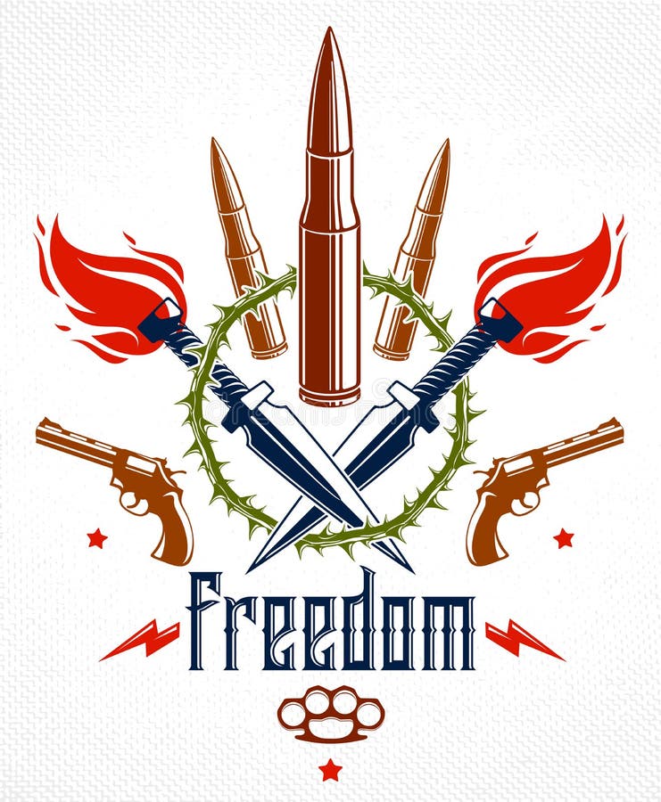 Revolution and War Vector Emblem with Bullets and Guns, Logo or Tattoo ...