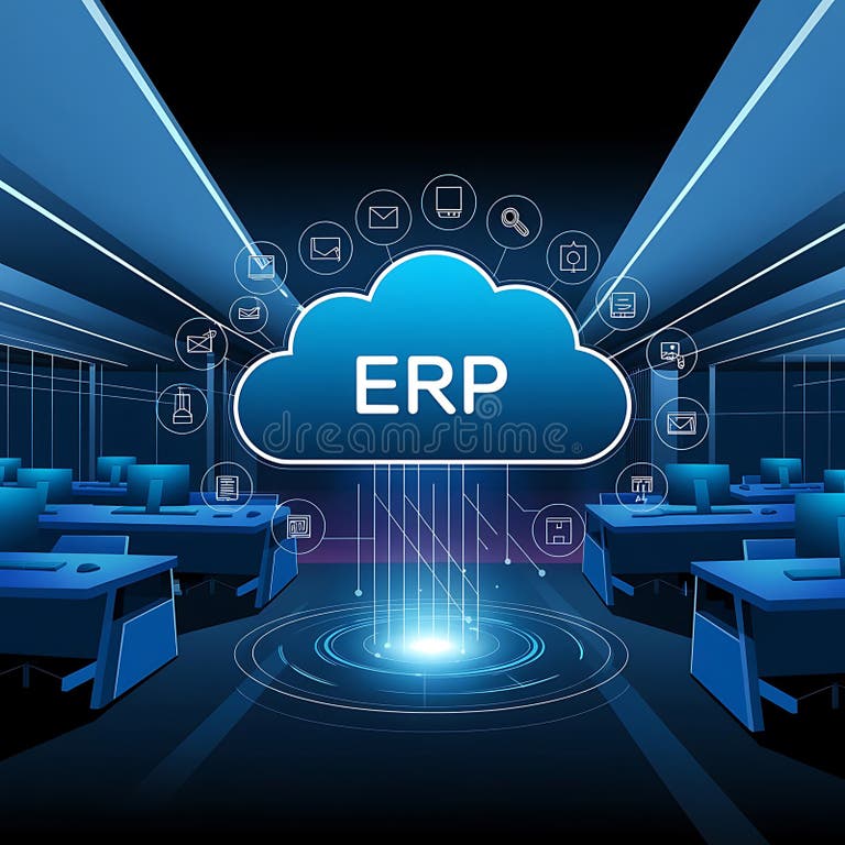 Revolutionizing Business Operations with Cloud-Integrated ERP Systems. Stock Illustration ...