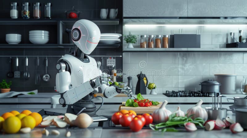 Innovative Robot Chef Preparing Fresh Ingredients Modern Kitchen ...