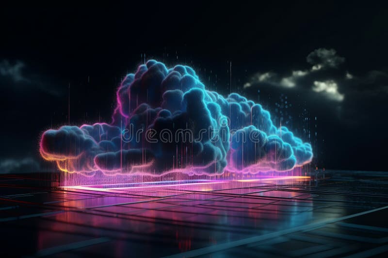 Revolutionizing Data Usage: 3D Rendering of Neon Cloud with Flowing ...