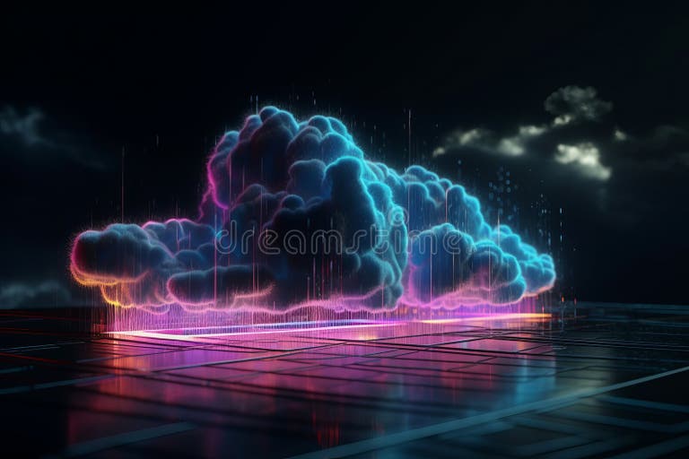 Revolutionizing Data Usage: 3D Rendering of Neon Cloud with Flowing ...