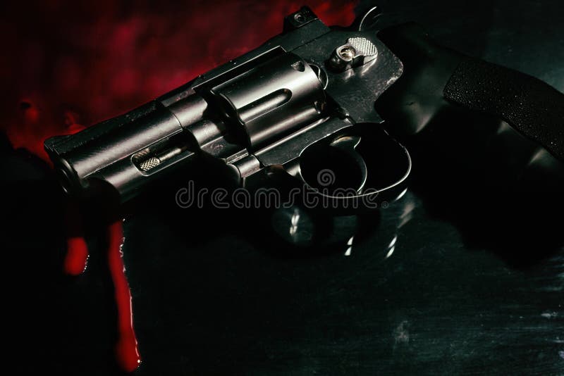 Revolver and Blood on Black Stock Image - Image of murder, ammunition ...