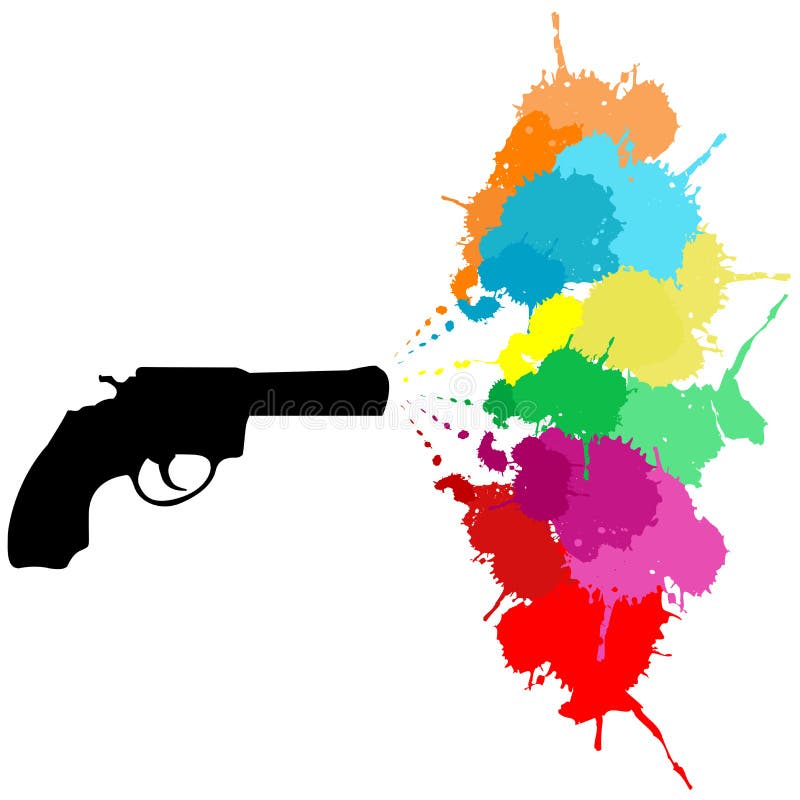 Revolver with Colored Paint Splashes Stock Vector - Illustration of ...