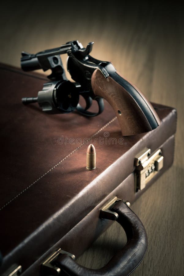 Revolver with Cylinder Open and Bullet Stock Image - Image of leather ...