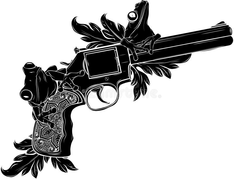 Vector Black Silhouette of Revolver with Frog and Flowers Stock Vector ...