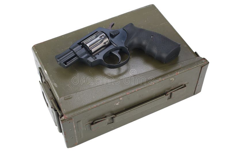 Revolver on the Ammunition Box Stock Image - Image of green, background ...
