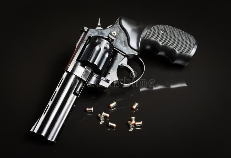 Revolver Gun on Black Background Stock Photo - Image of protection ...