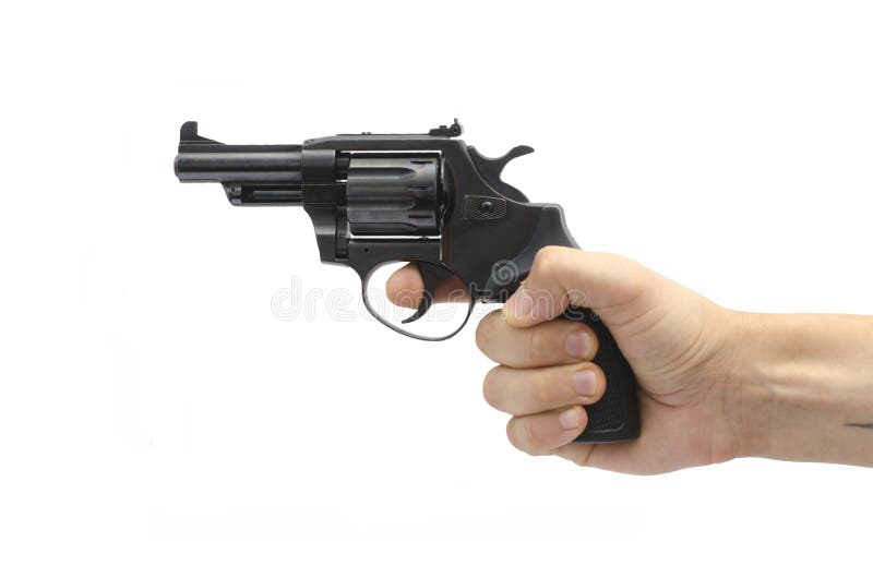 Revolver in Hand Isolated on White Stock Image - Image of handle, hand ...