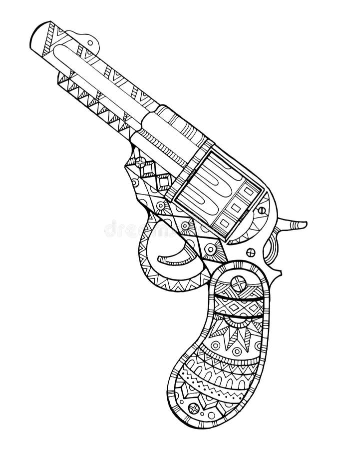 Revolver Pistol Coloring Book Vector Illustration Stock Vector ...