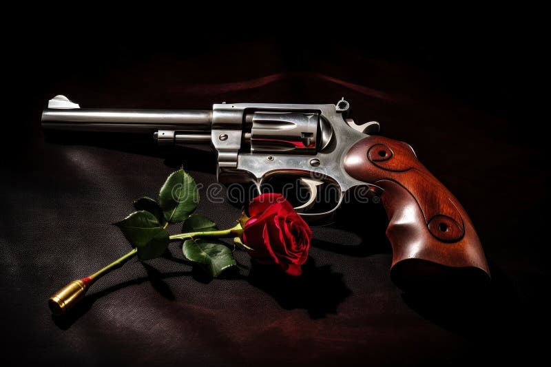 A Revolver and a Rose on a Table. AI Generative Image. Stock ...