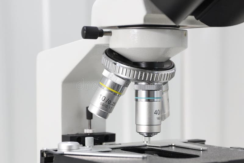 Revolver System of Biological Microscope Lenses in the Laboratory Stock ...