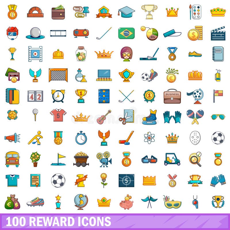 100 Reward Icons Set, Cartoon Style Stock Vector - Illustration of golf ...