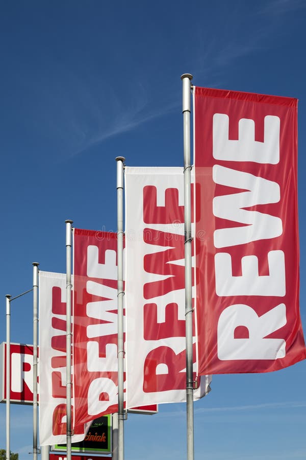 REWE Flags Against Blue Sky Editorial Stock Image - Image of germany ...