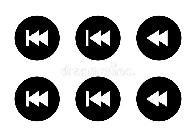 Rewind Icon Set on Black Circle. Backtrack Symbol of Media Player ...