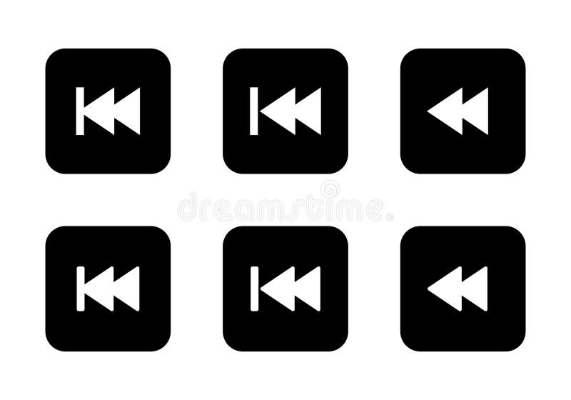 Rewind Icon Set on Black Square. Backtrack Symbol of Media Player ...