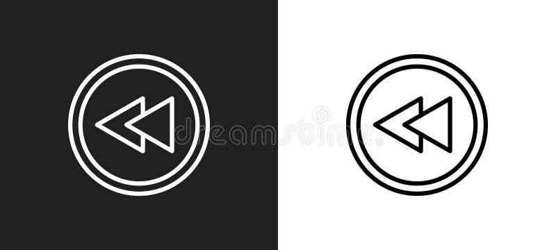 Rewind Outline Icon in White and Black Colors. Rewind Flat Vector Icon ...