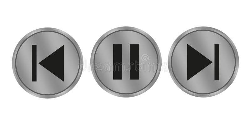 Rewind Pause Next. Silver Media Icons. Vector Control Symbols. Dark ...