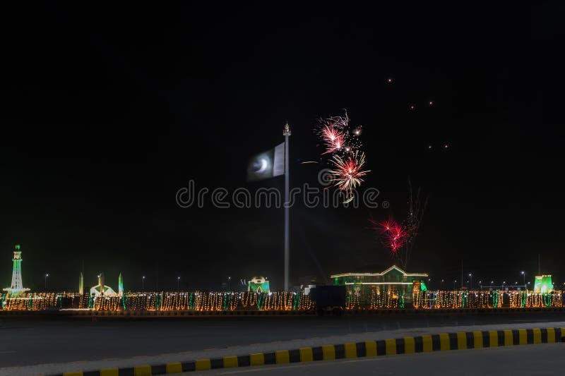 Fireworks on Independence Day at 14th August with Flag of Pakistan ...