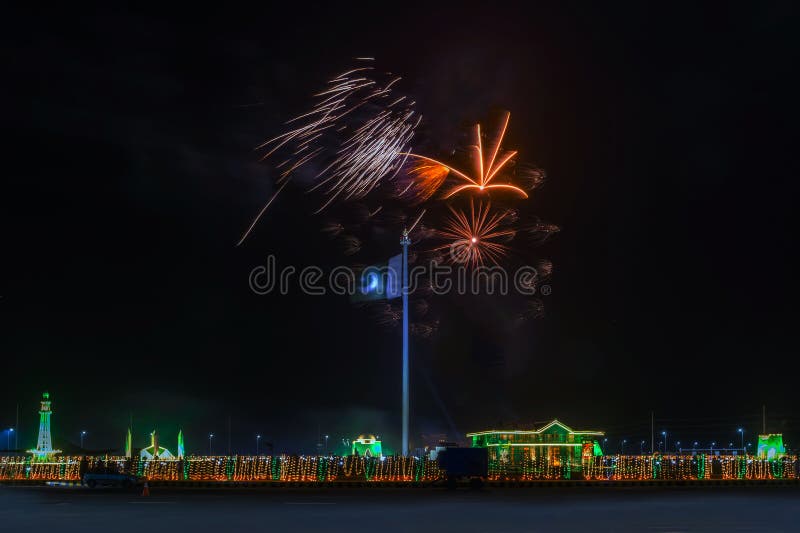 Fireworks on Independence Day at 14th August with Flag of Pakistan ...