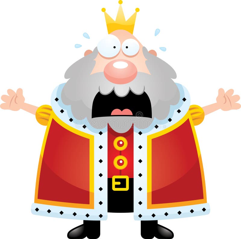 Asustado Rey Personaje Se Encuentra Junto Al Trono. Agarrado Por El ...