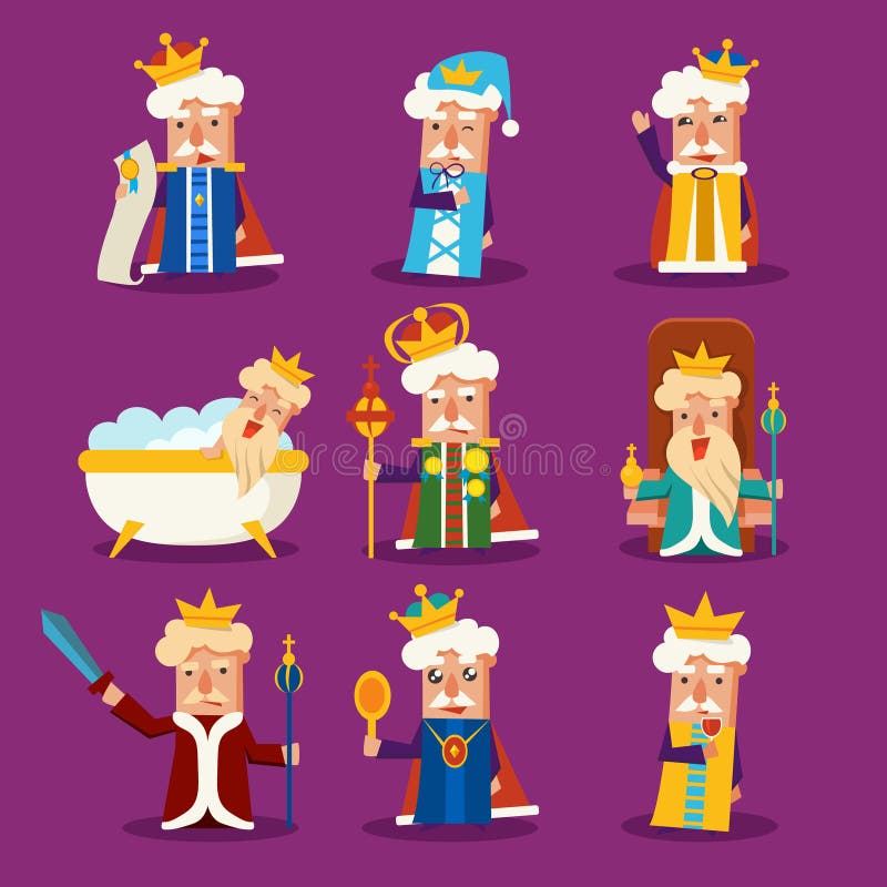 Rey Cartoon Illustration Set Stock de ilustración - Ilustración de ...