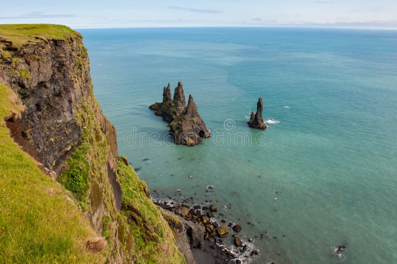 Reynisdrangar Cliffs in the Ocean, South Iceland Stock Photo - Image of ...