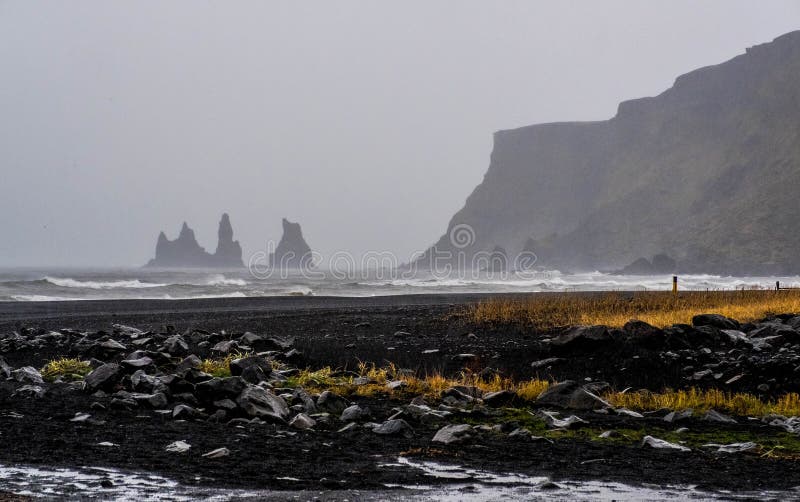 Reynisdrangar Rocks from the Village of Vik in Iceland Stock Image ...