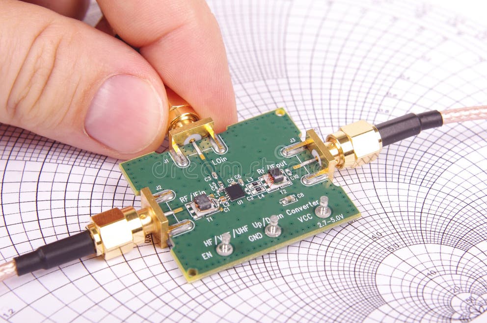 RF Engineer Inspect Microwave Mixer PCB Stock Image - Image of high ...