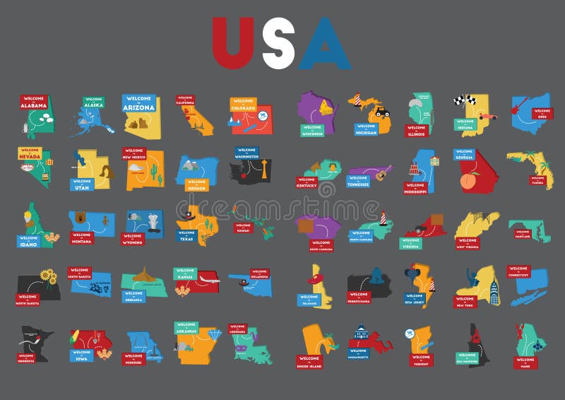 Set of usa state maps stock illustration. Illustration of blueberry ...