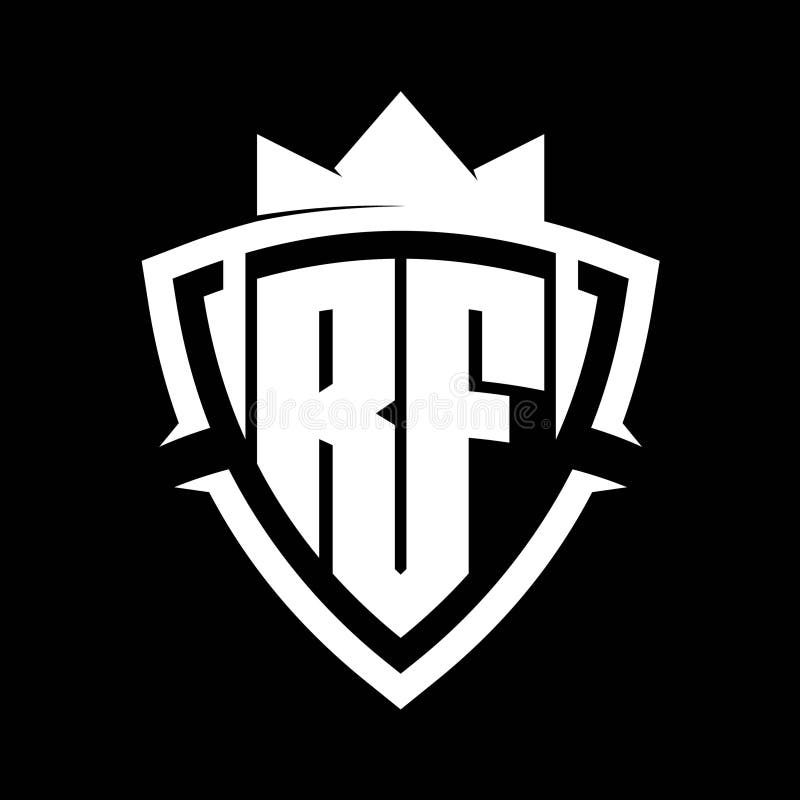RF Letter Monogram with Triangle Curve Shield Shape with Crown White ...